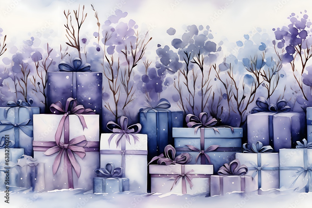 purple gifts with purple ribbons seamless border pattern, artistic ...