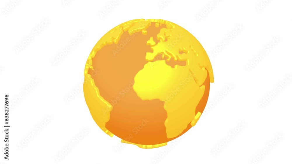 Cartoon gold planet Earth 3d render icon. Earth day or environment ...
