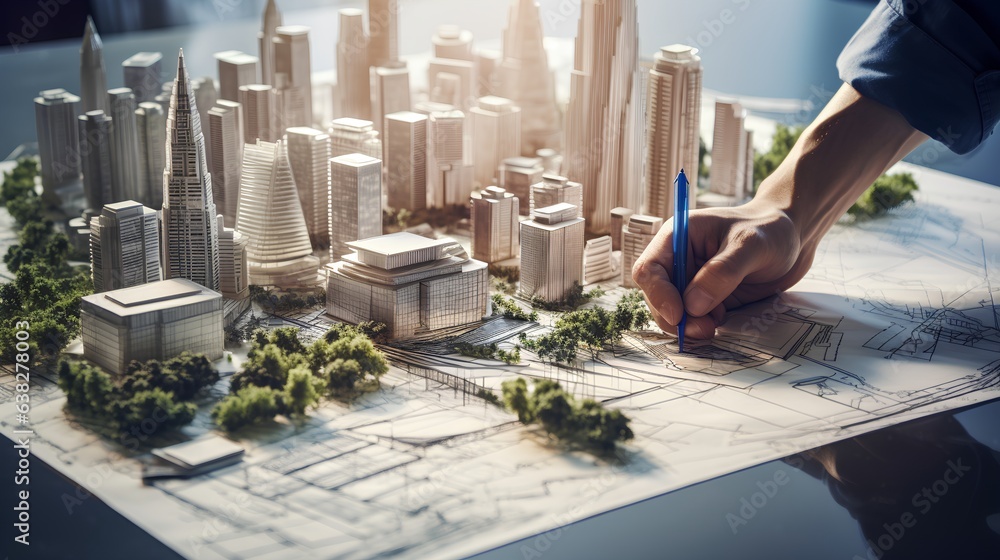 A hand sketching out a detailed blueprint for a sustainable ...