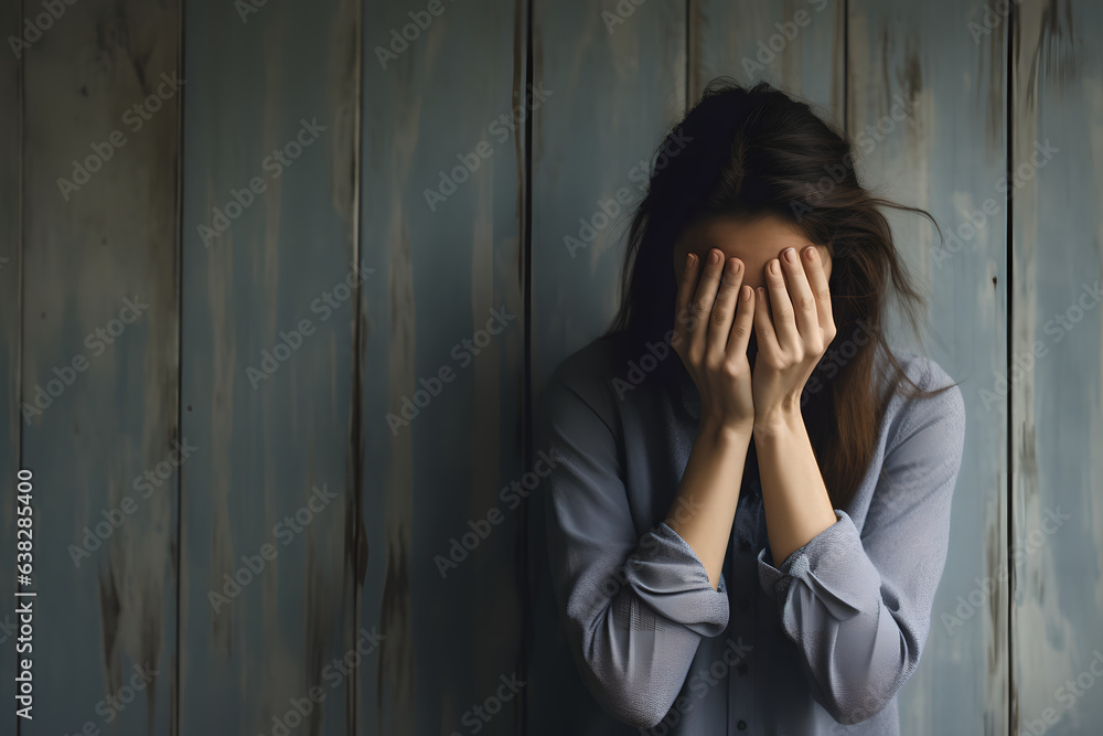 Depressed young woman covering her face with her hands. Photo of a ...