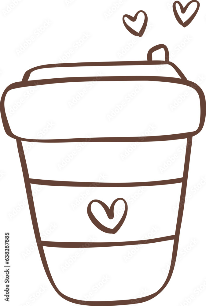cute takeaway coffee cup outline doodle cartoon drawing Stock Vector ...