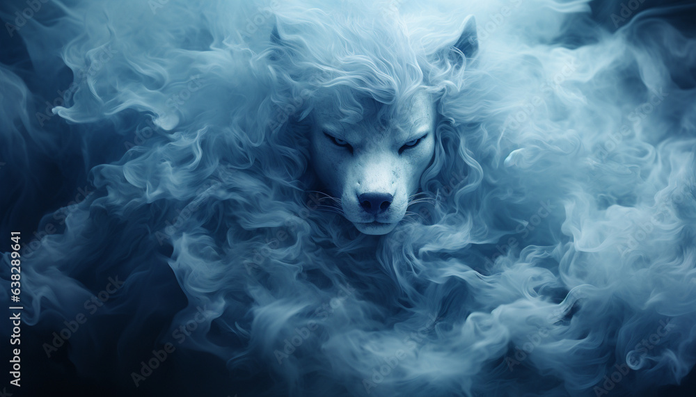 The contours of a wolf face in the mist. Mist texture. Paint water mix ...