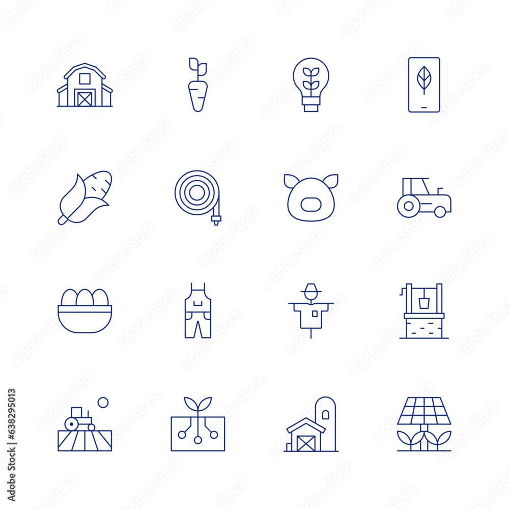 Farm line icon set on transparent background with editable stroke ...