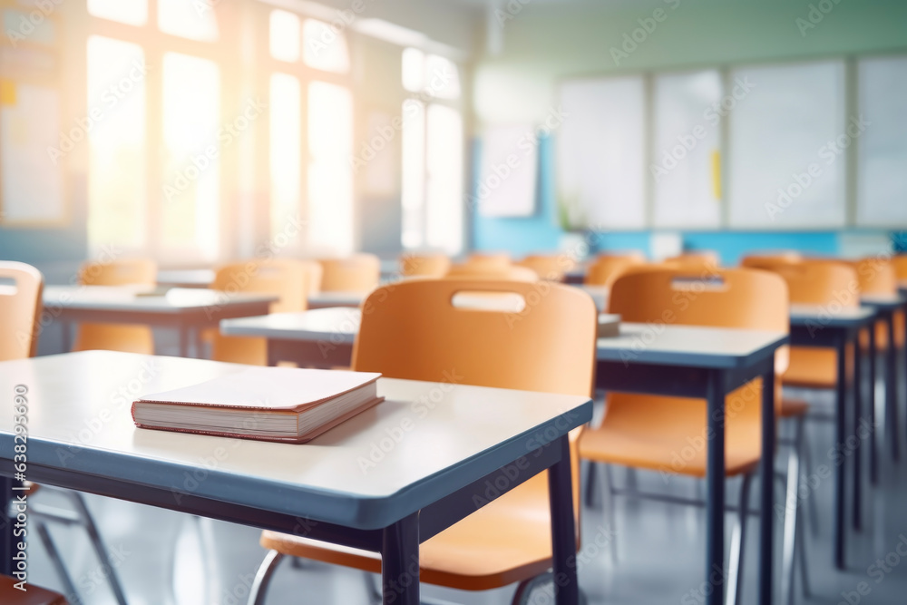 Blurred background elementary school classroom without students ...