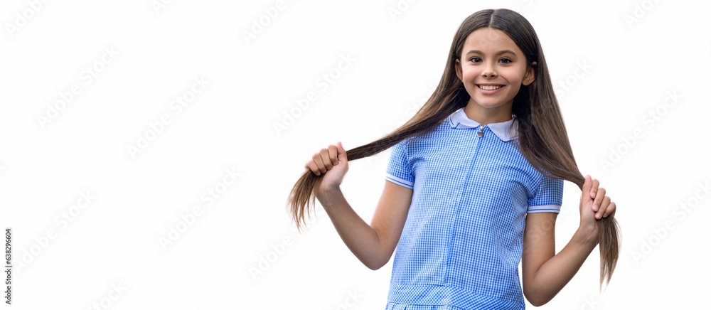 advertisement in studio. teen girl with long hair in stylish outfit ...