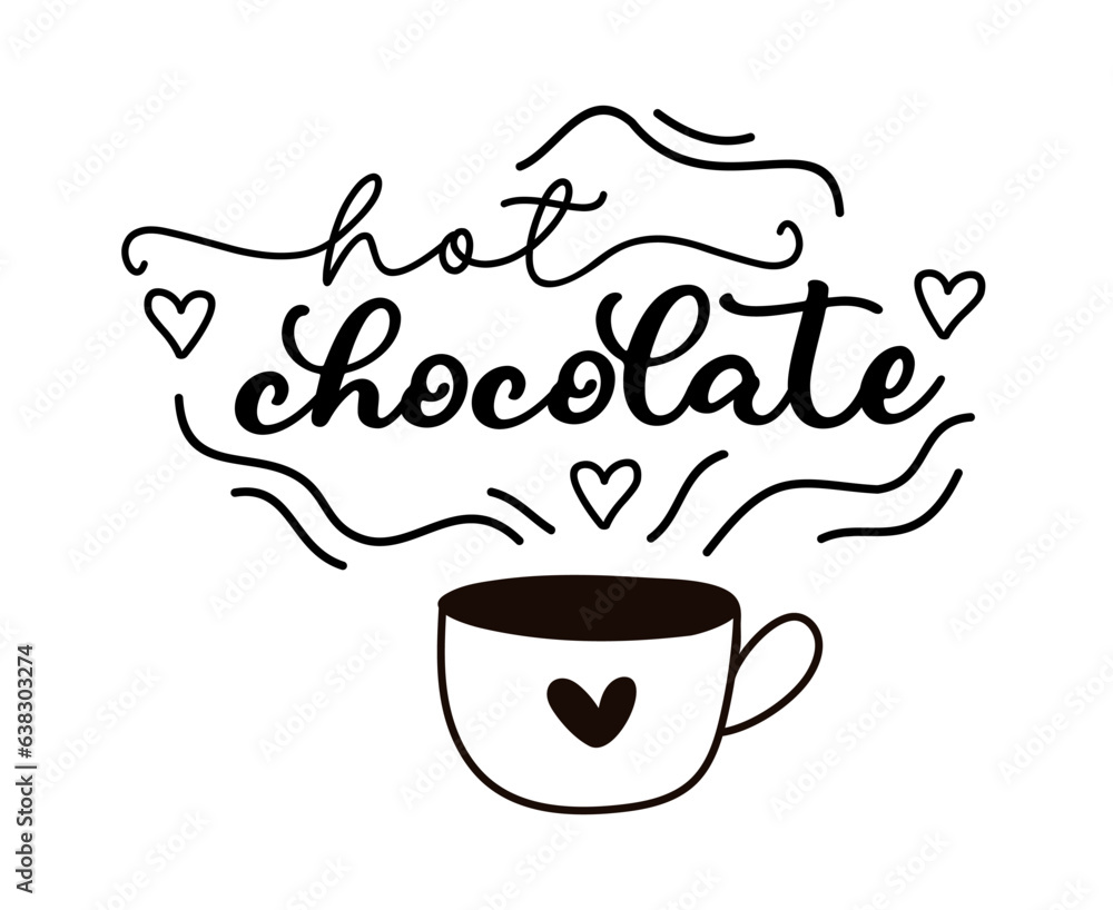 Hot chocolate. Vector logo word. Design poster, flyer, banner, menu ...