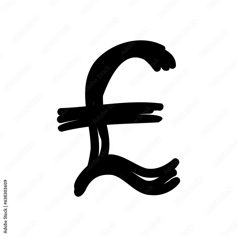 Symbol pound sterling GBP currency brush stroke in doodle brush hand ...