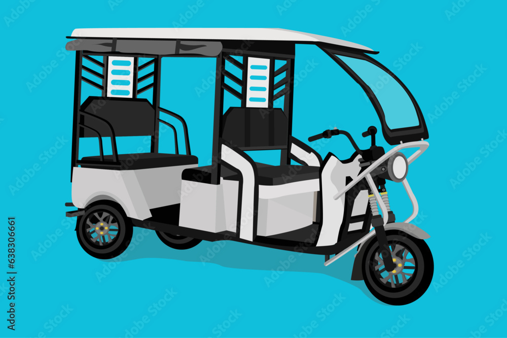 Vector illustration of tuk tuk three wheeler auto rickshaw or E ...