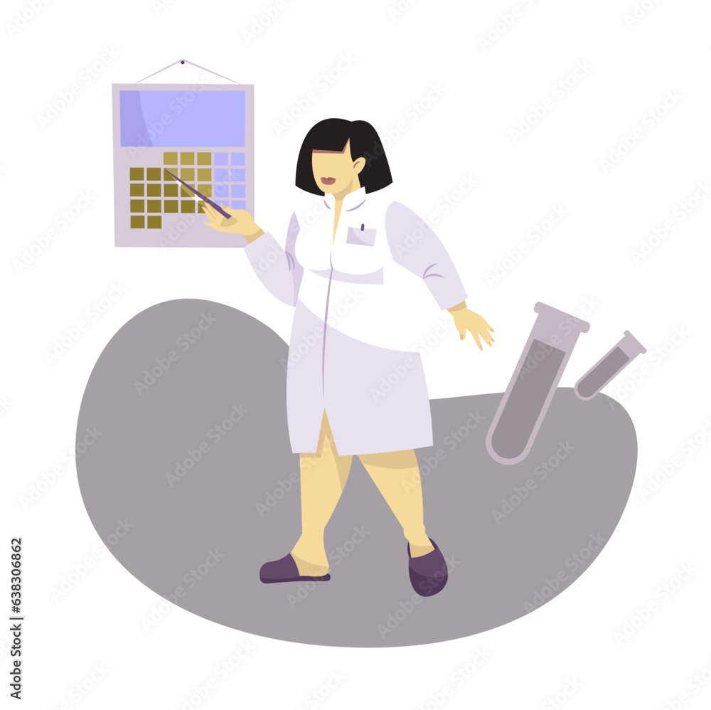 Flat vector illustration of medical professor pointing with stick at ...