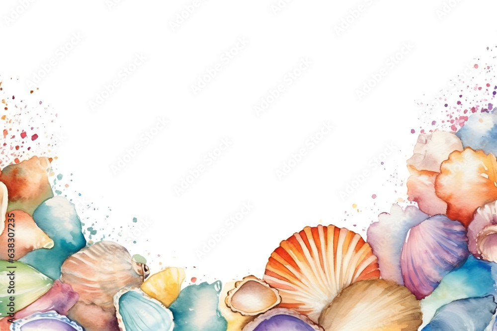 水彩のカラフルな貝殻フレーム Illustration Stock | Adobe Stock