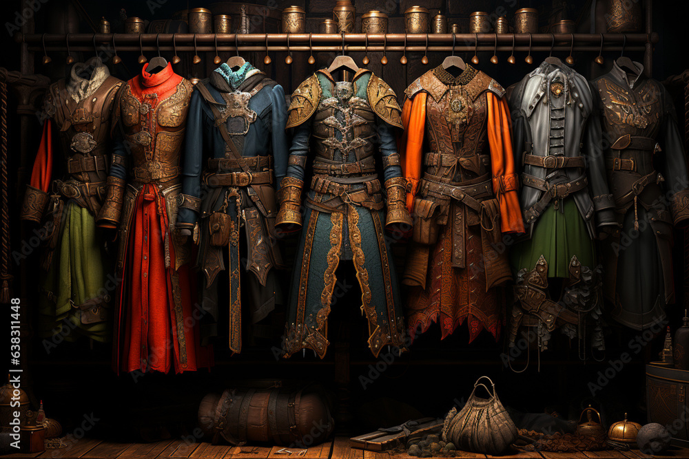 Costume Rack: A rack filled with elaborate costumes, giving a glimpse ...