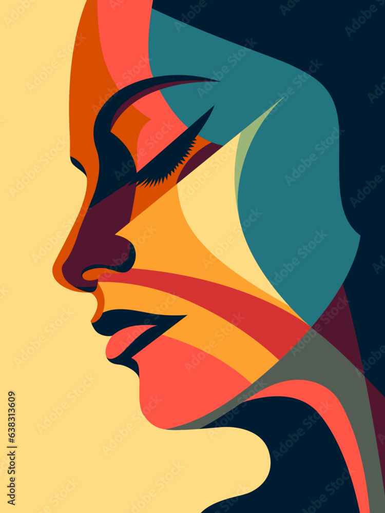 beautiful woman, minimalist screenprint poster, mid century modernism ...