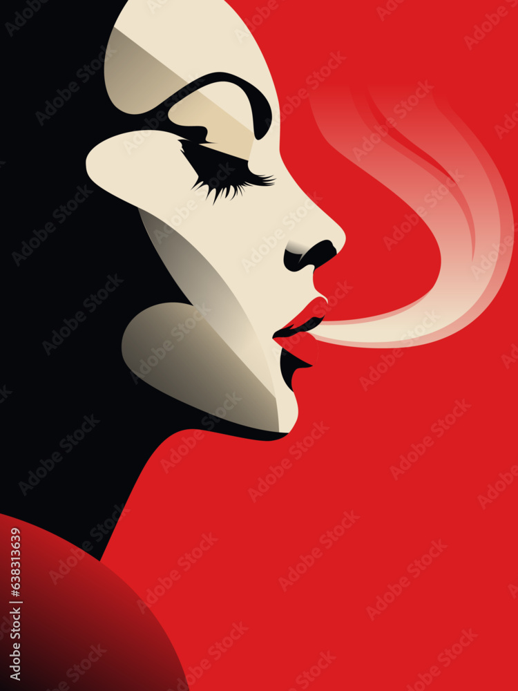 beautiful woman, minimalist screenprint poster, mid century modernism ...