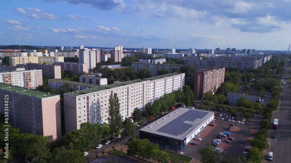 Gorgeous aerial top view flight Large panel system building Apartment ...