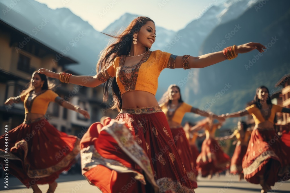 Indian women dancing on the streets in traditional dresses Stock Photo ...