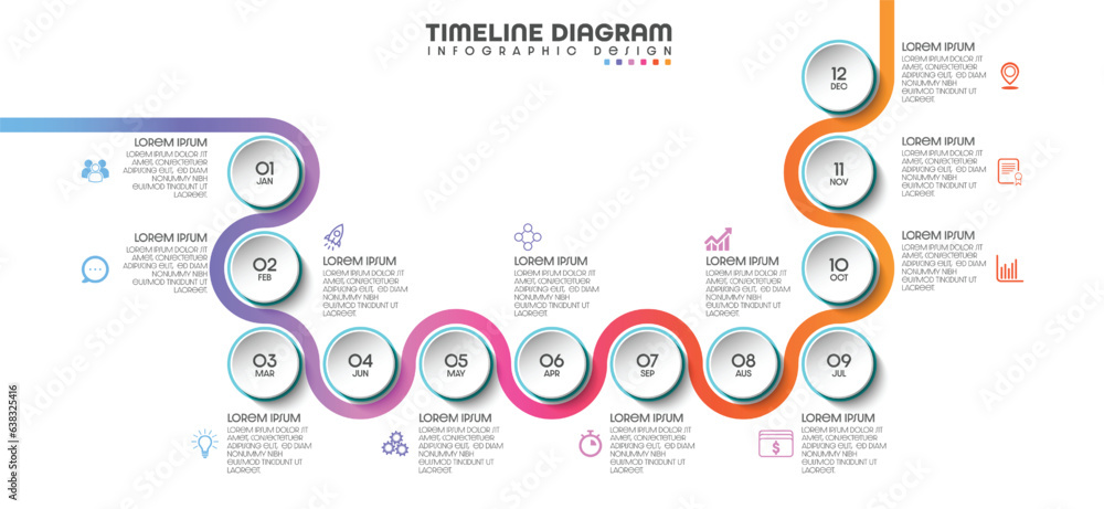12 month calendar design concept, modern timeline, infographic template ...