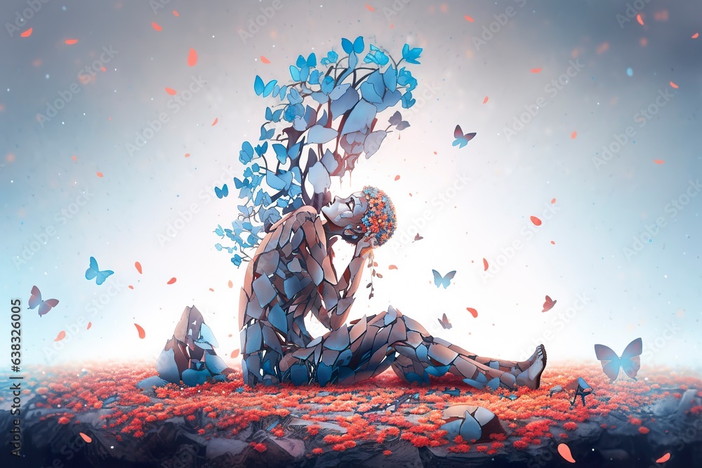 Life and freedom and hope concept , Imagination of surreal scene flower ...