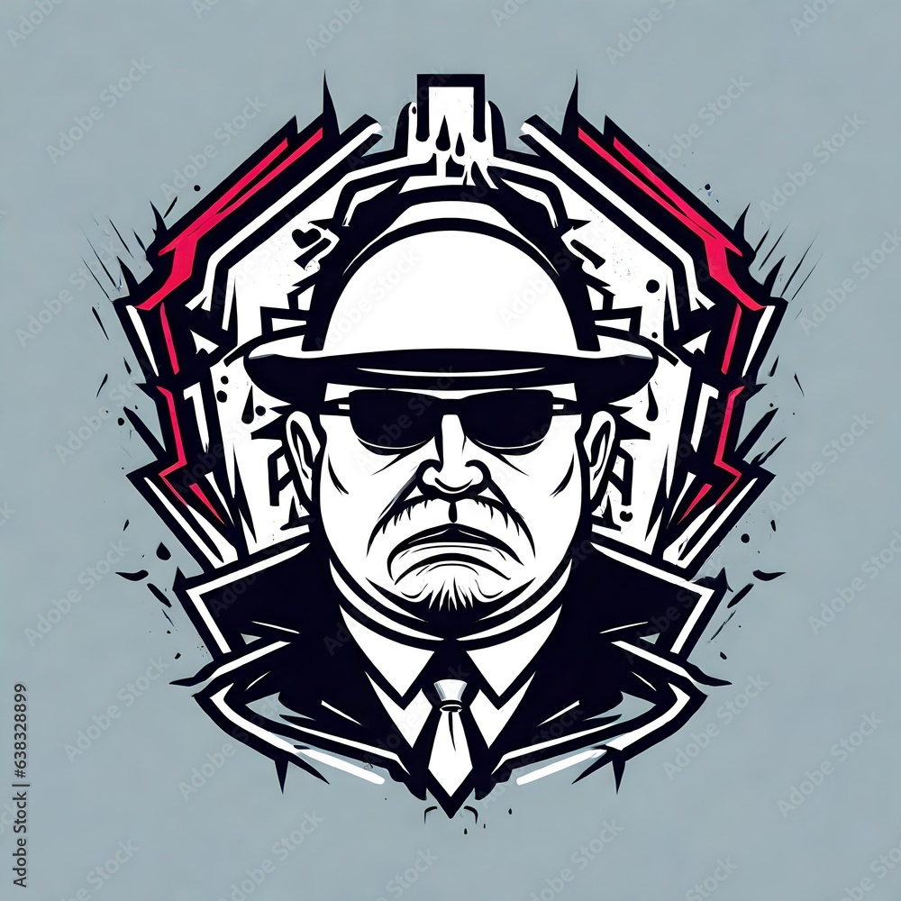 A logo for a business or sports team featuring a fictional caricature ...