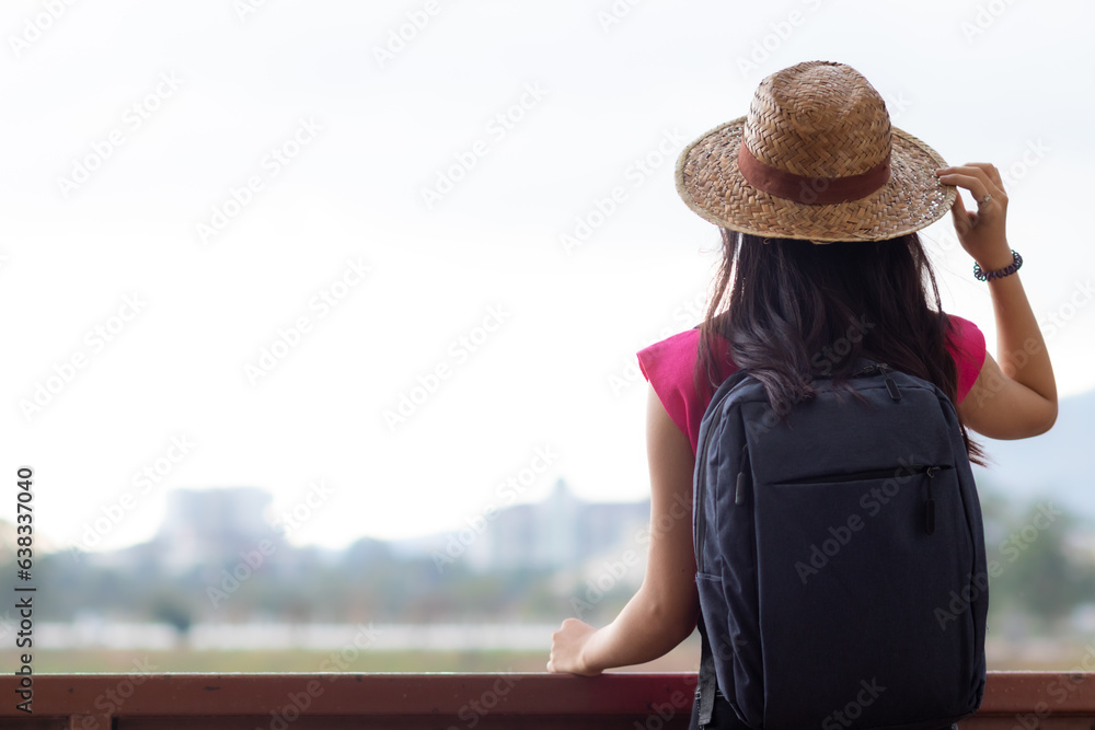 Back scene of woman alone with feeling lonely and depressed on blurred ...