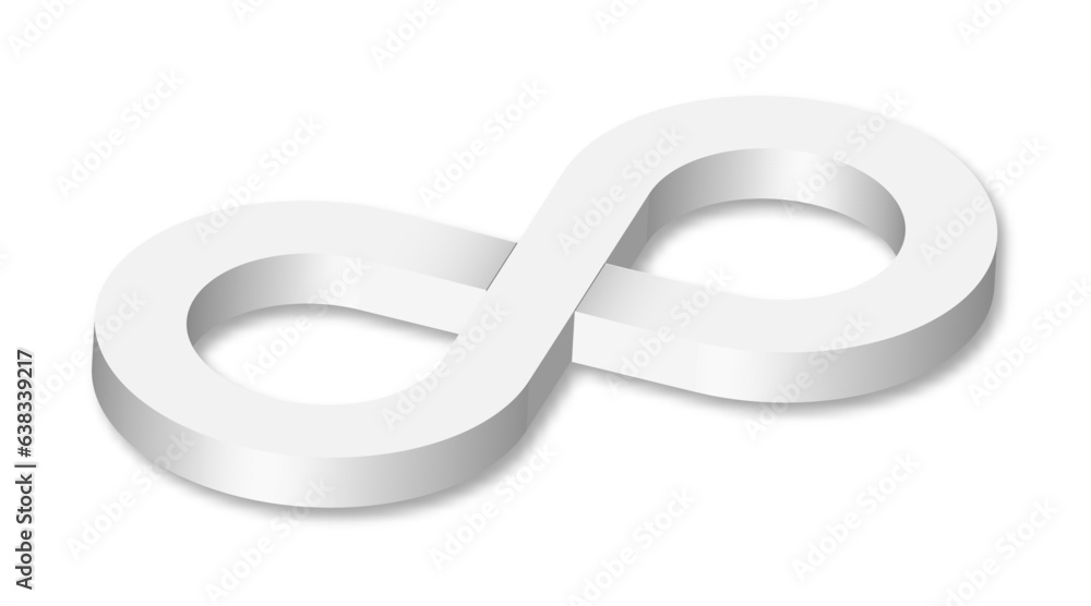 White 3D Infinity Symbol on white Background. Endless Vector Logo ...