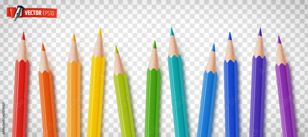 Vector realistic illustration of colored pencils on a transparent ...
