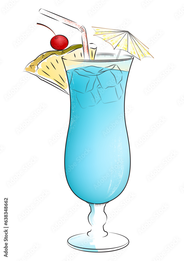 Vector drawing od a Blue Hawaiian cocktail over white background. Stock ...