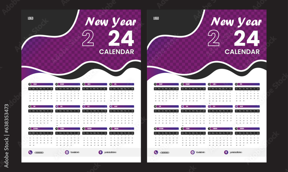 Wall Calendar Design Template for 2024 | Vector Layout Wall Calendar ...