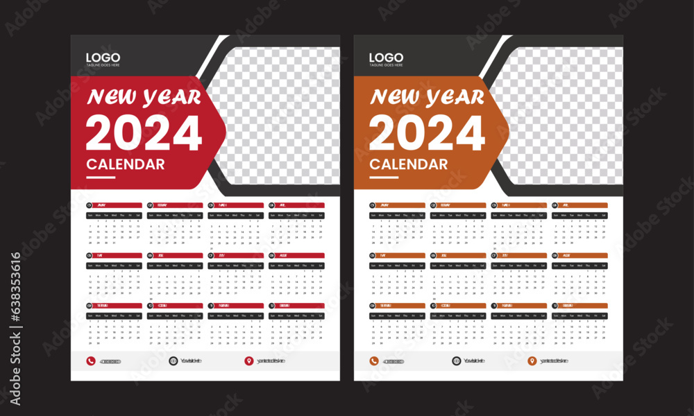 Wall Calendar Design Template for 2024 | Vector Layout Wall Calendar ...