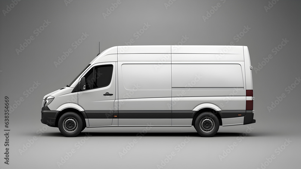 Clean blank white delivery van isolated on empty background, side view ...