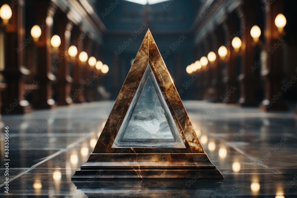 Triangular prism on a table. Prism in the shape of a pyramid. Stock ...