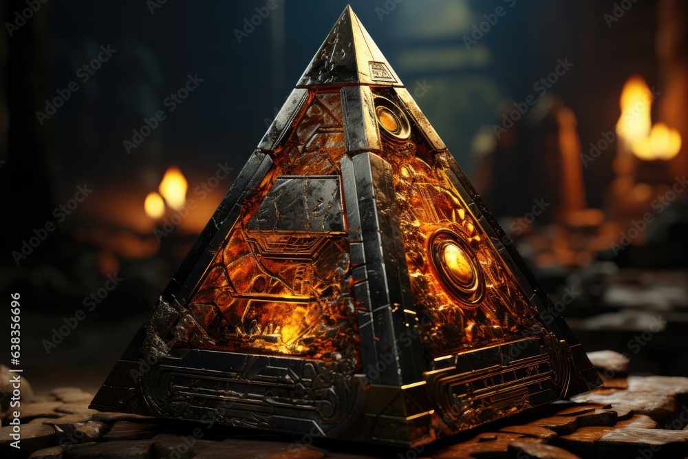 Triangular prism on a table. Prism in the shape of a pyramid. Stock ...