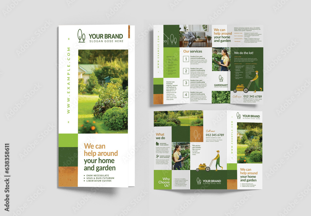 Gardening Service Trifold Brochure Layout Stock Template | Adobe Stock