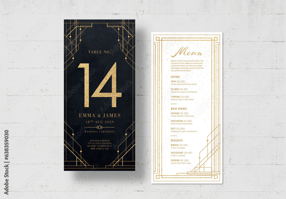 Wedding Menu Flyer with Table Number Layout Stock Template | Adobe Stock