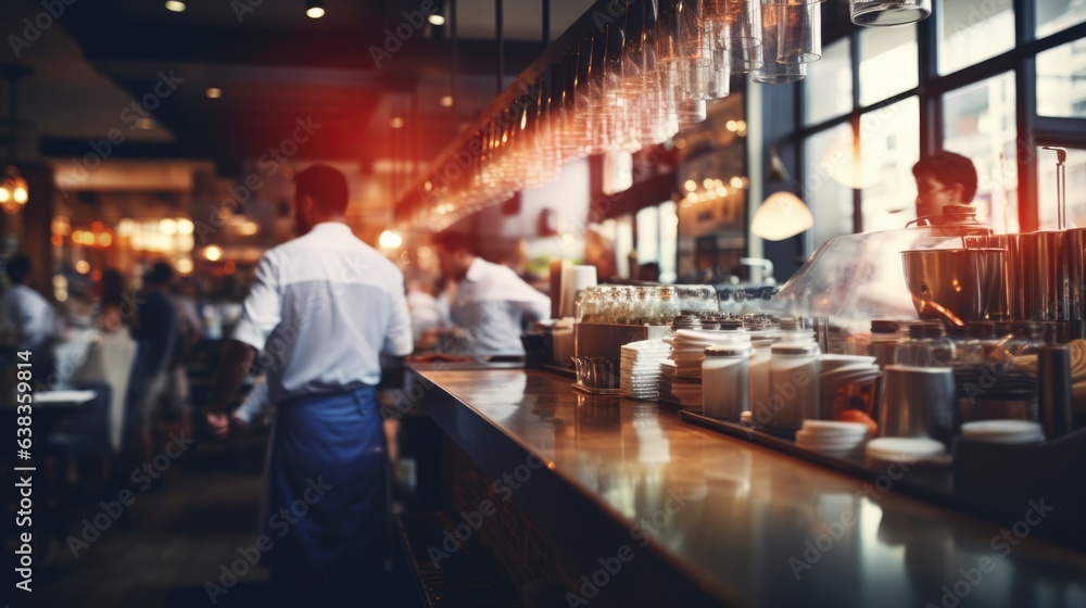 Movement blurred restaurant background with some people eating and ...