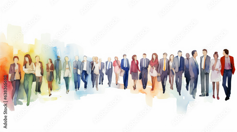 Abstract colorful art watercolor painting depicts a diverse group of ...