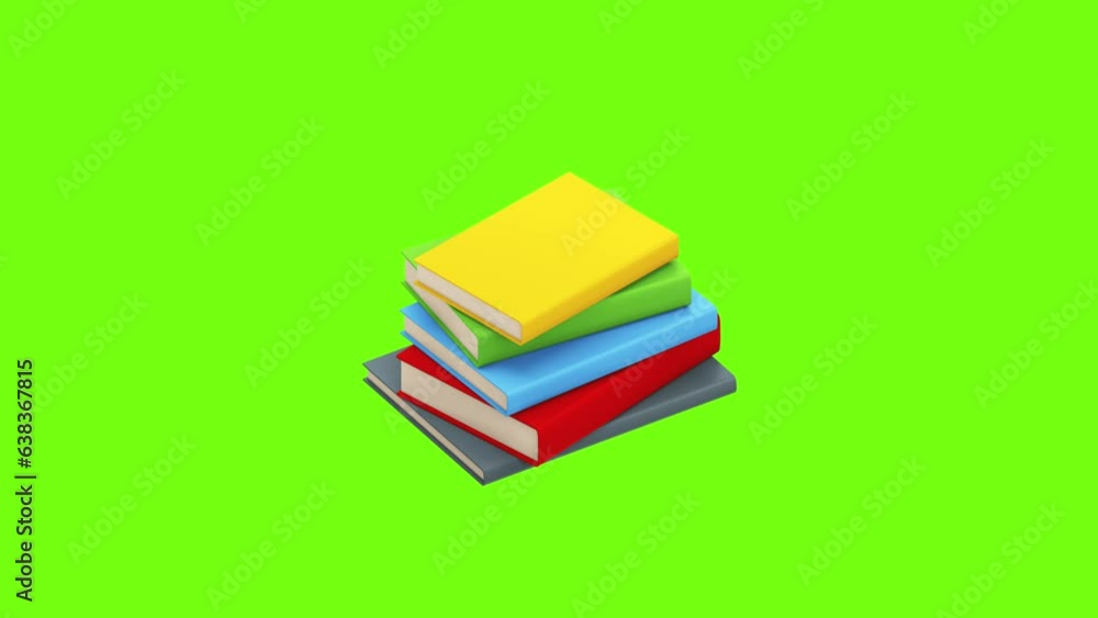 3D books icon animation on green screen. Books animation with key color ...