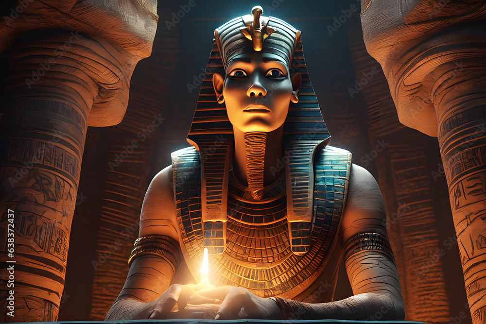 Gold sculpture of a Pharaoh inside an Egyptian pyramid. Generative Ai ...