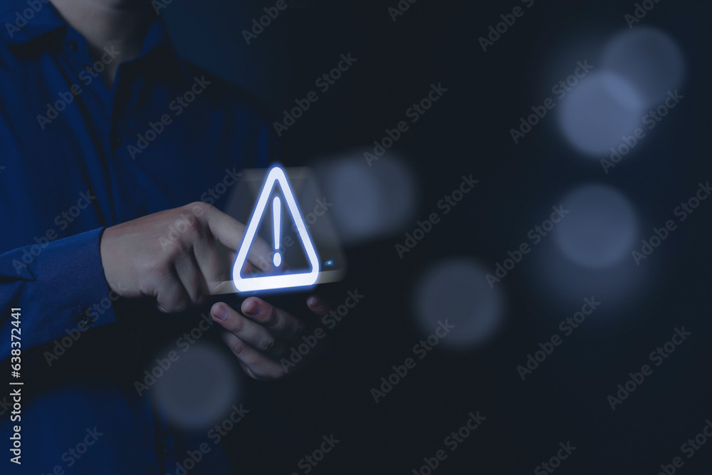 Hacked system notification Cyber attack on a computer network, warning ...