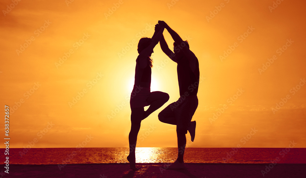 couple in love. Silhouette of couple dancing during sunset. Bachata ...