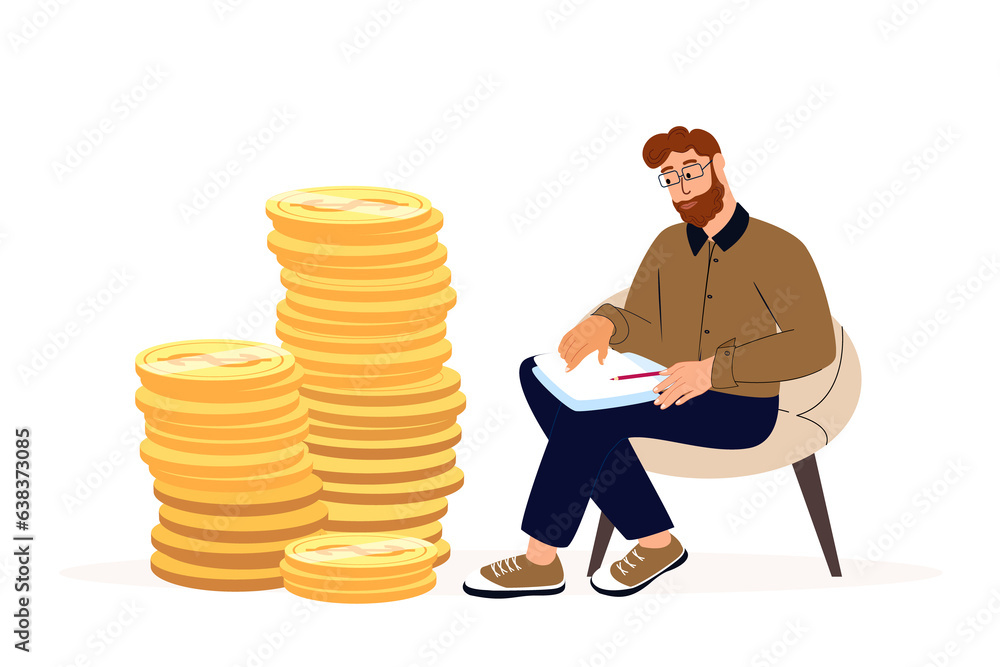 Financial concept.Man calculating his money,planning budget ...