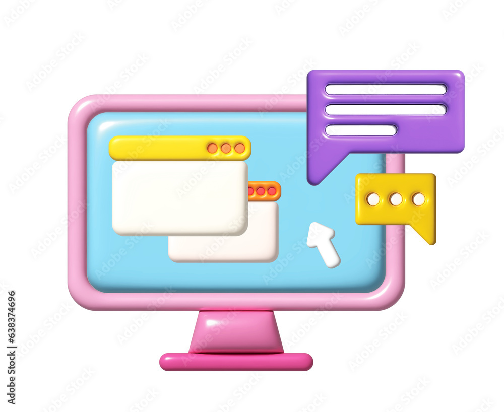 3D Cute Cartoon Desktop computer on a white background. Creative ...