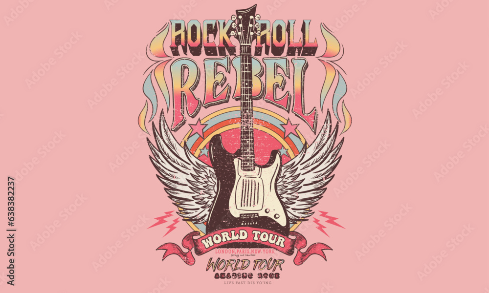 Rebel rock music poster. Born to be free. Stay strong. Rock star ...