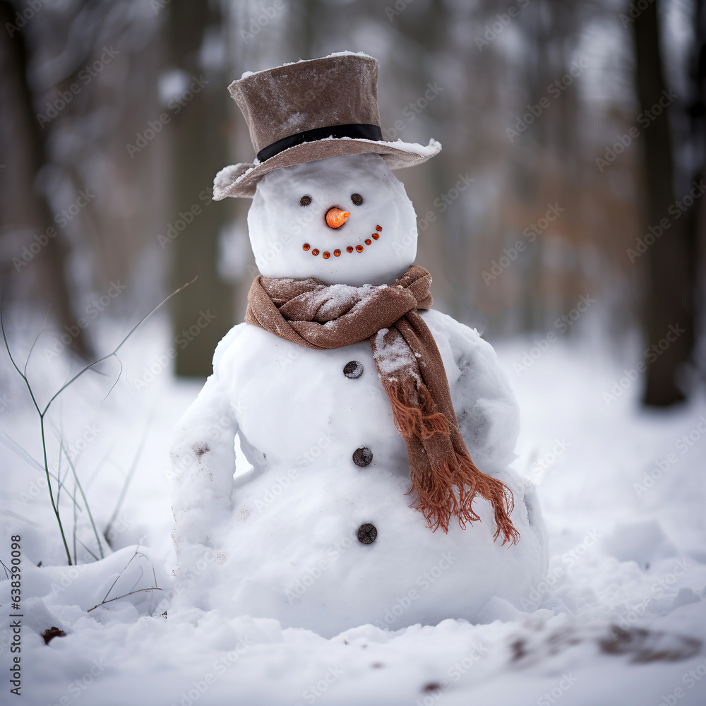 Snow Man. A real snowman, cobbled together in the forest with all the ...