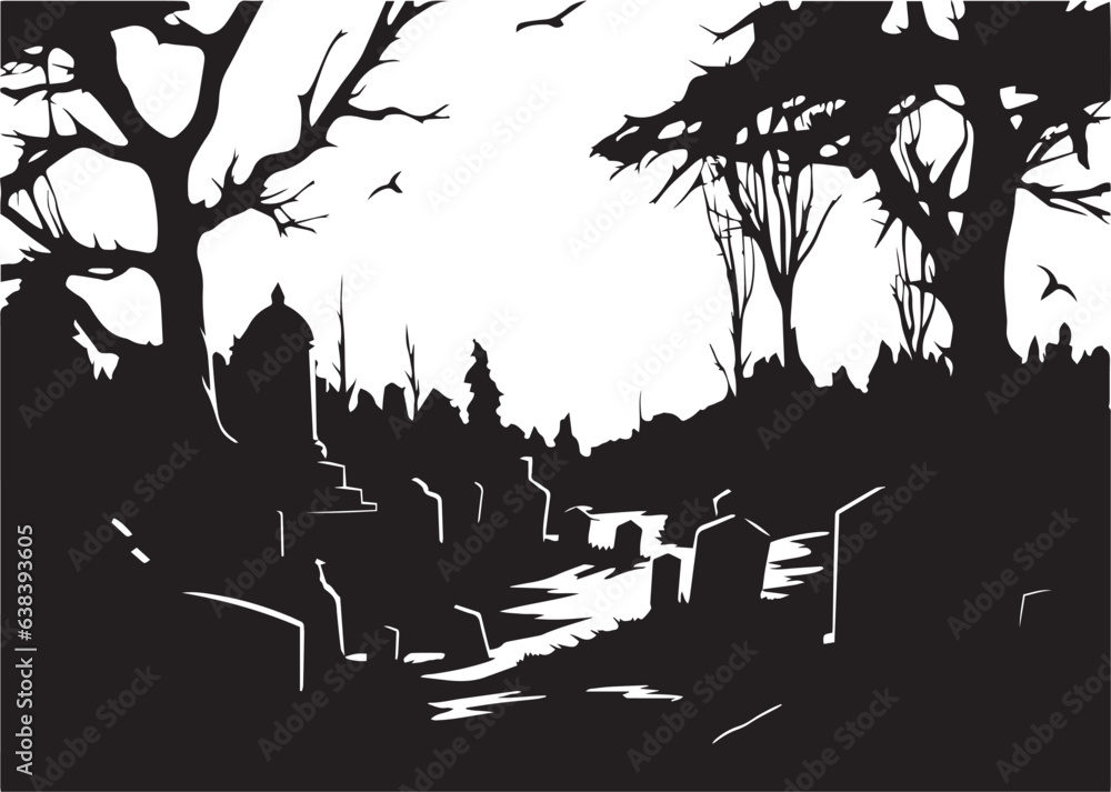 Sketch grave or cemetery, resting place, Old murble stone tombstone ...