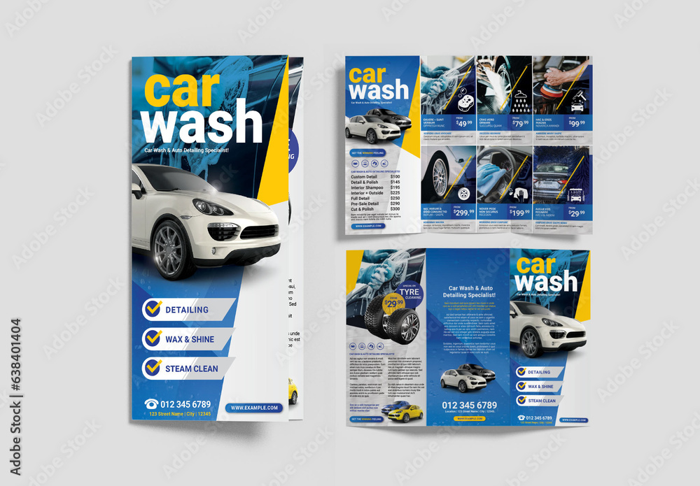 Car Wash Trifold Brochure Layout Stock Template | Adobe Stock