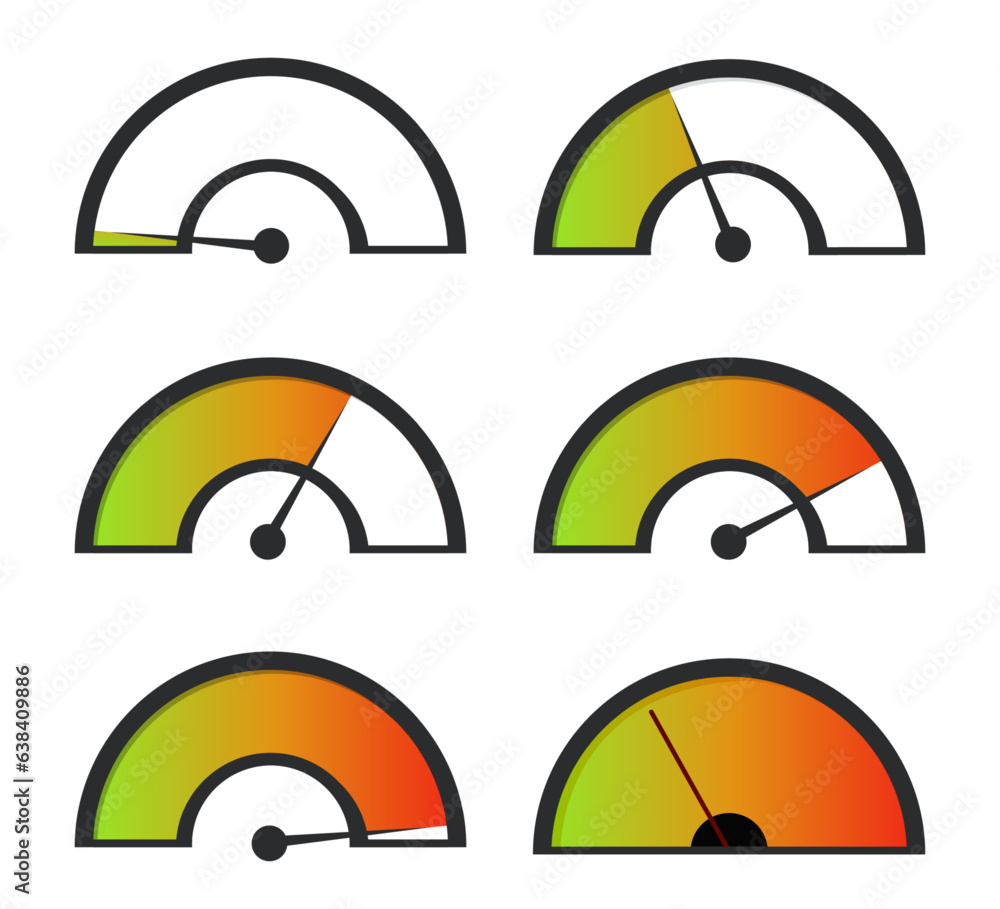 Speedometer, gauge meter icons. Customer satisfaction indicators with ...