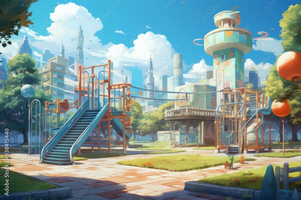Park playground anime visual novel game. Generate Ai Stock Illustration ...