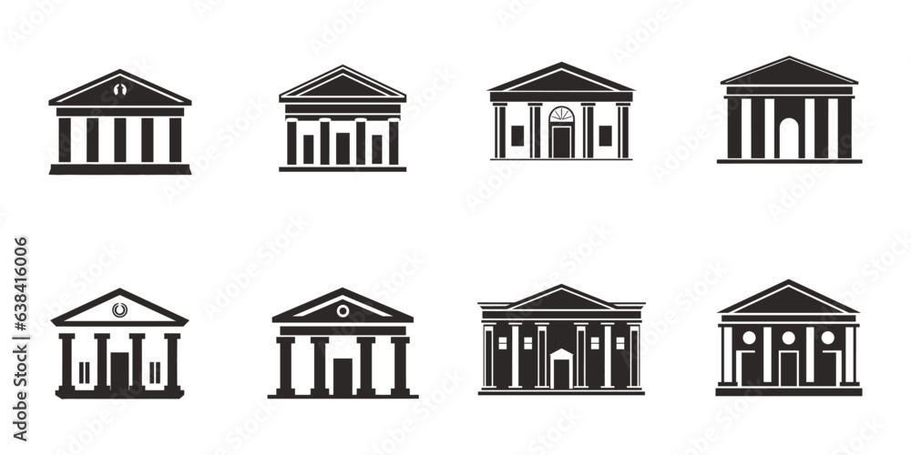 Bank building icon set, simple set of bank building vector icons for ...