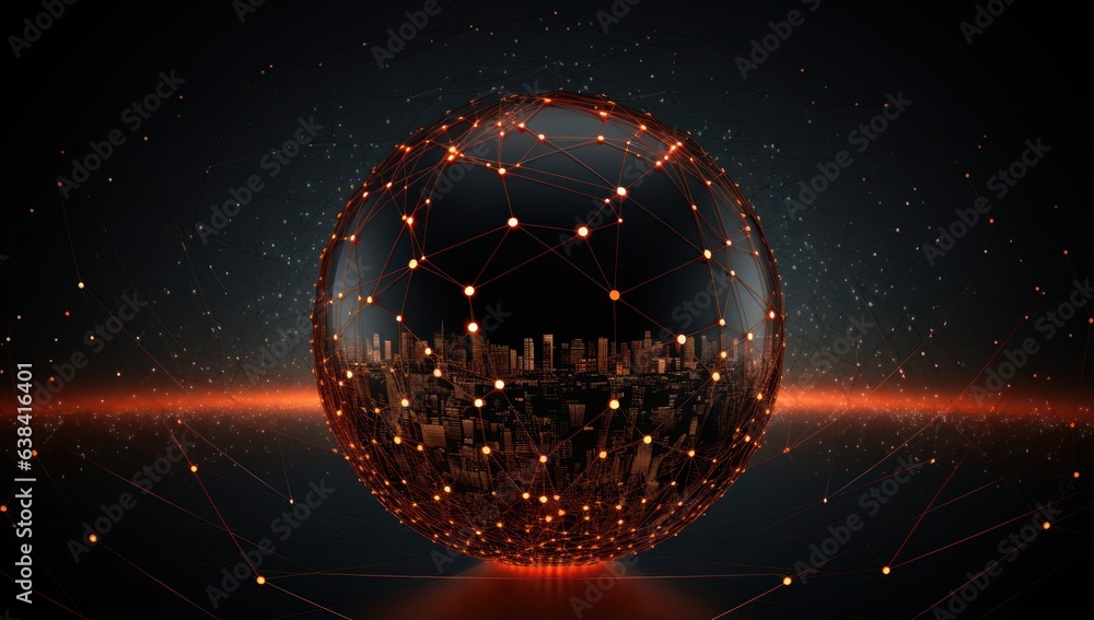 Connection lines around the Earth's surface, future technology backdrop ...