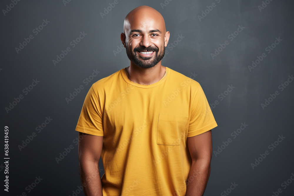 indian bald man standing isolated against plain background Stock 写真 ...